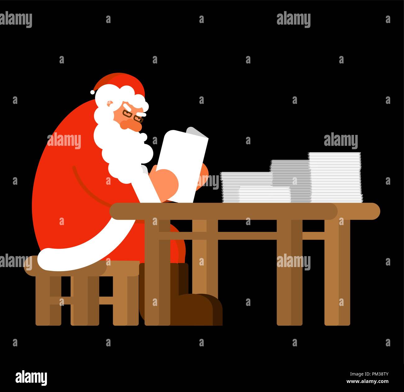 Santa reading mail. Claus and message. Xmas letter from children. New ...
