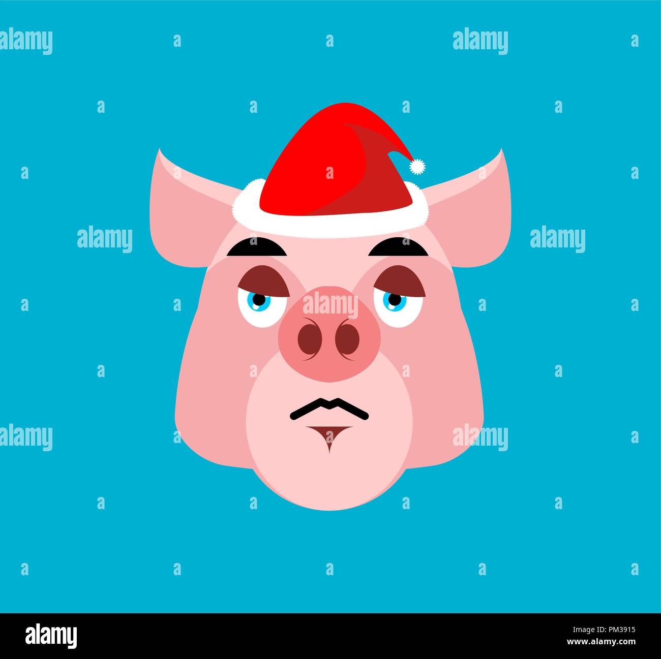 Sad Santa Pig Emoji. sorrowful Piggy. Farm animal. Christmas avatars ...