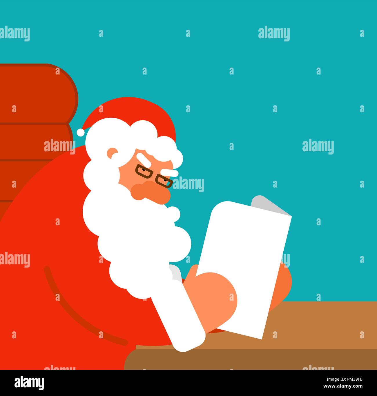 Santa reading mail. Claus and message. Xmas letter from children. New ...