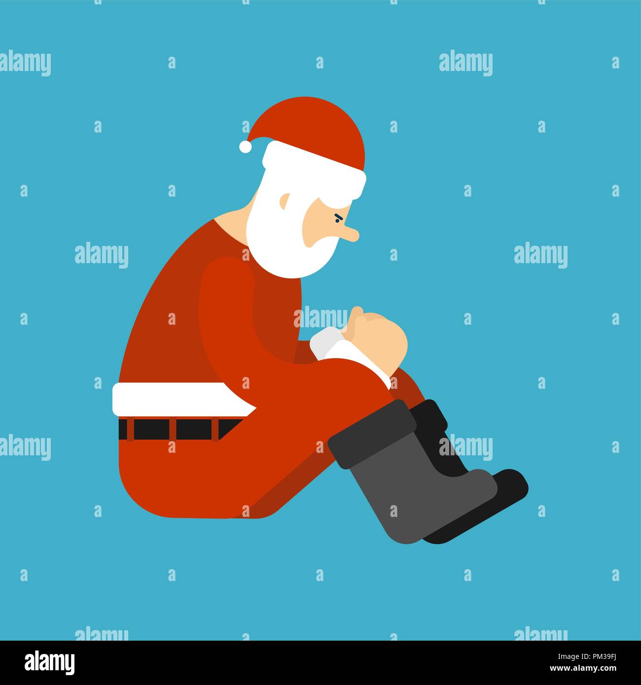 Sad Santa sitting isolated. Christmas dull grandfather. New Year Vector ...
