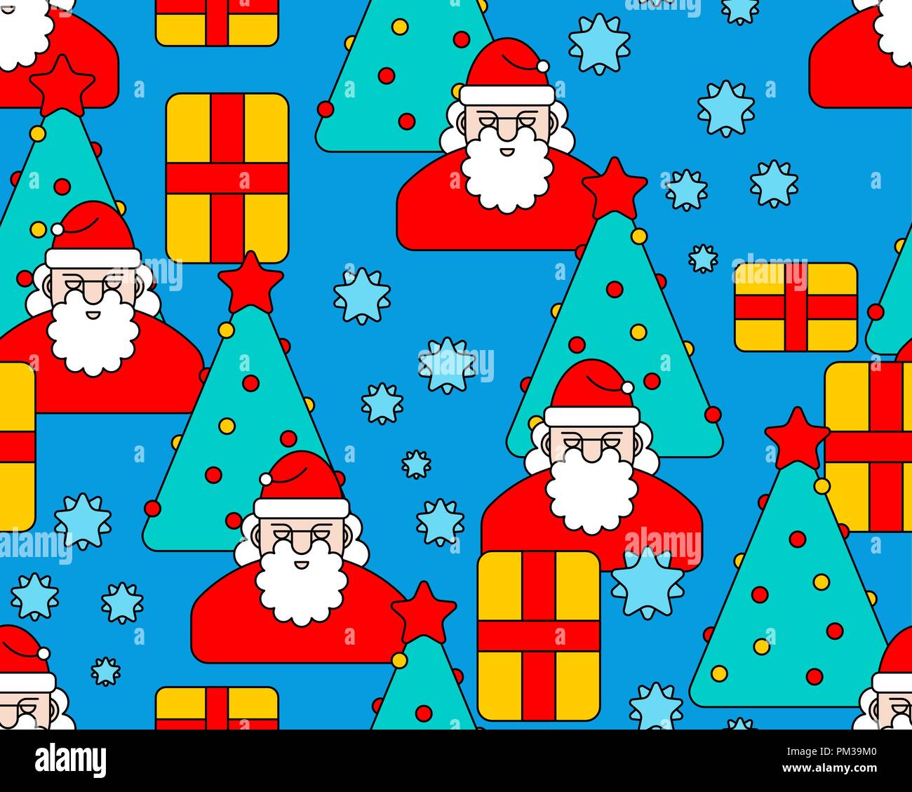 Christmas pattern seamless. Santa and Christmas tree and box. New Year ...