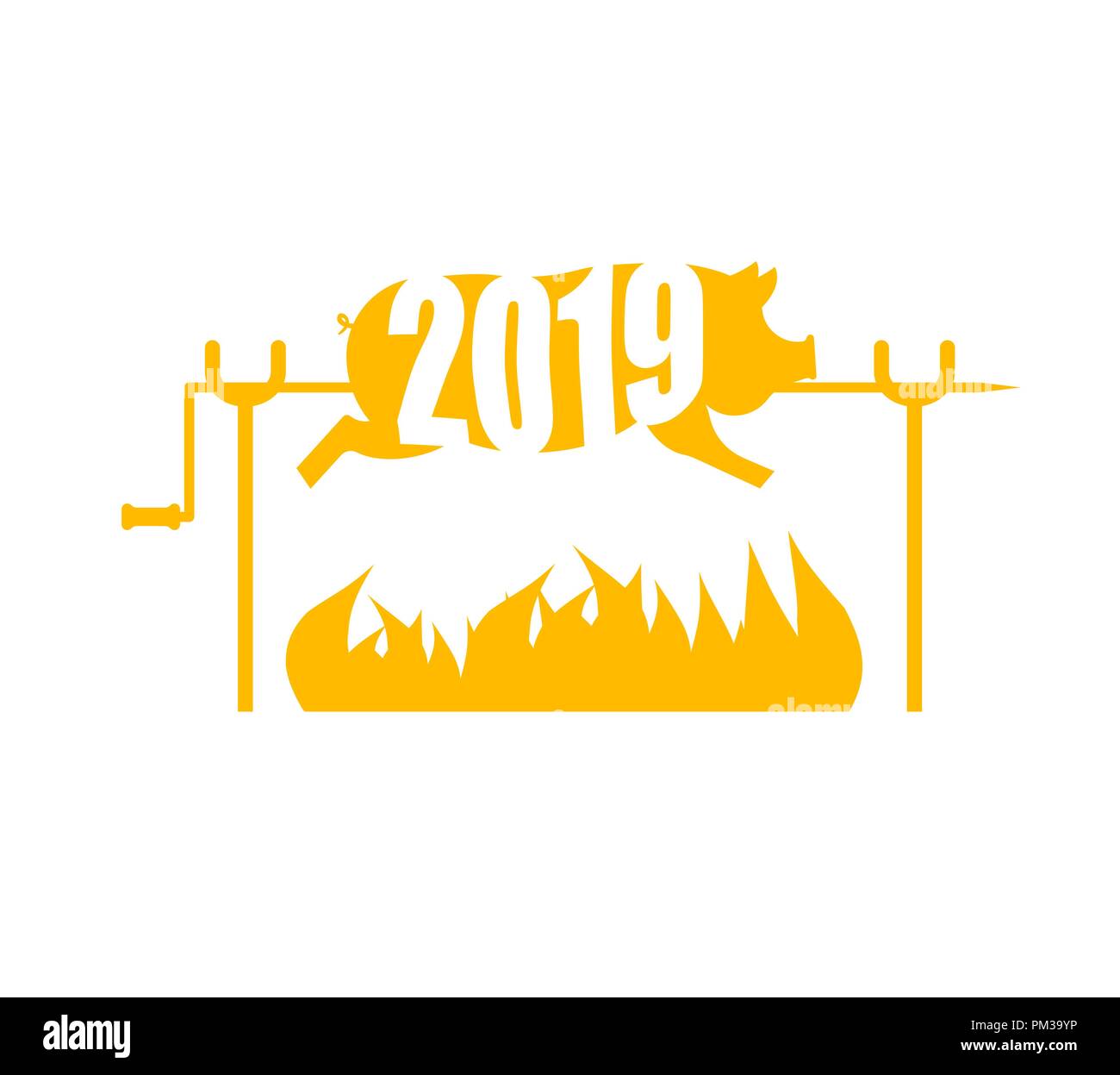 2019 New Year Symbol Pig on spit. Pork on fire. Pigs year in Chinese ...