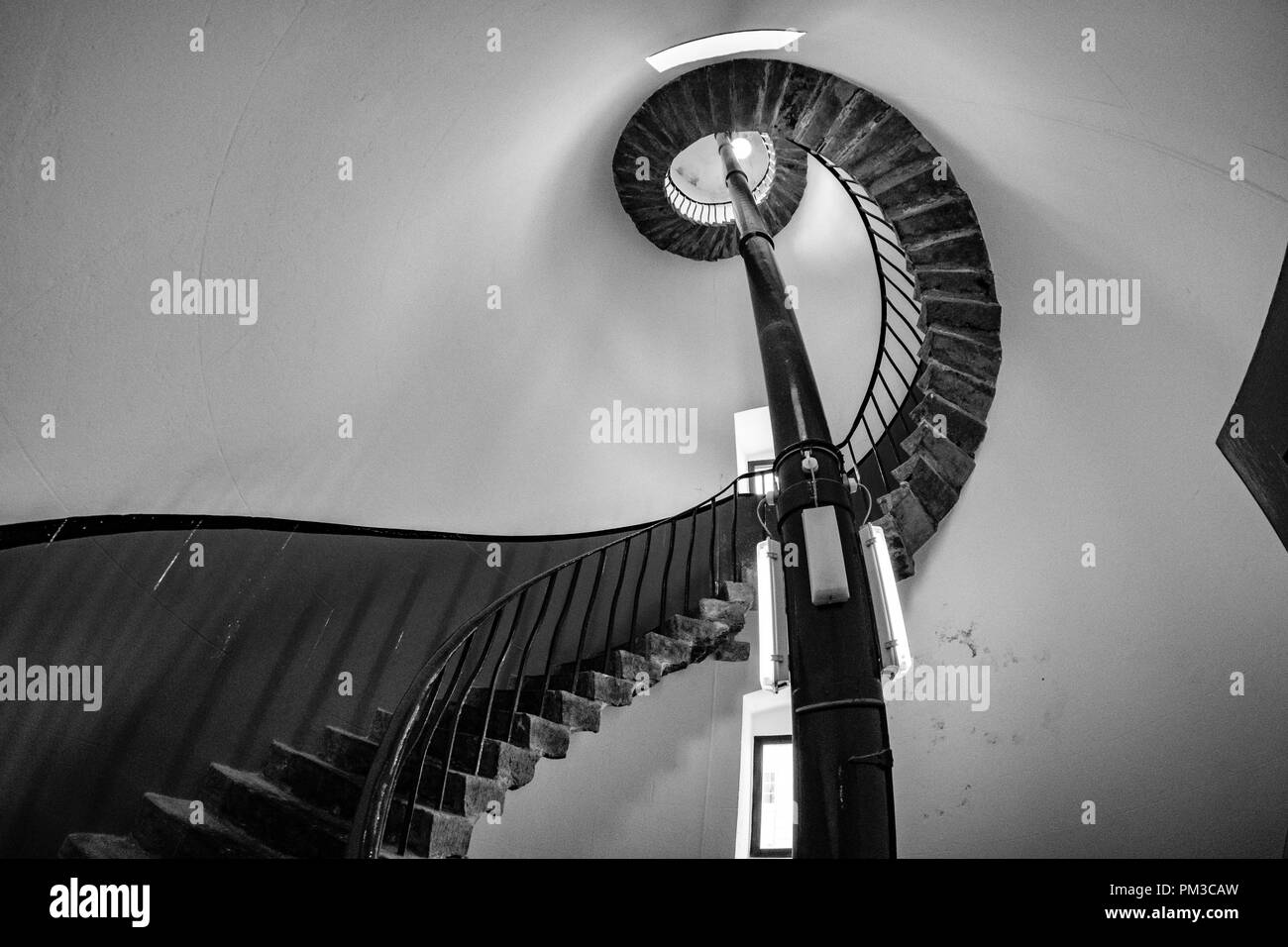 The stairs inside leading to the top of South Stack Lighthouse, Holy ...