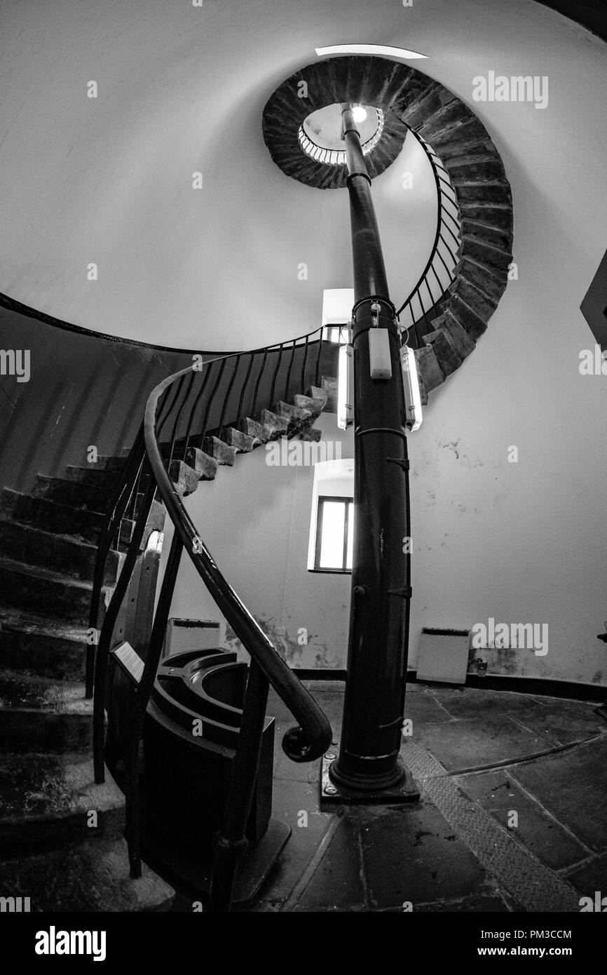 The stairs inside leading to the top of South Stack Lighthouse, Holy ...