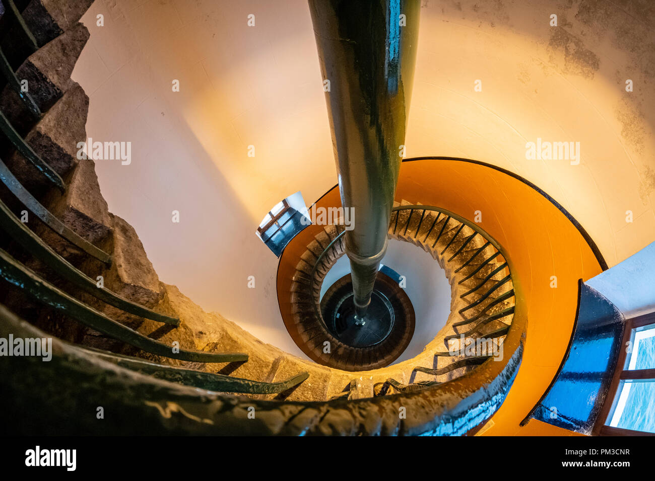 The stairs inside leading to the top of South Stack Lighthouse, Holy ...