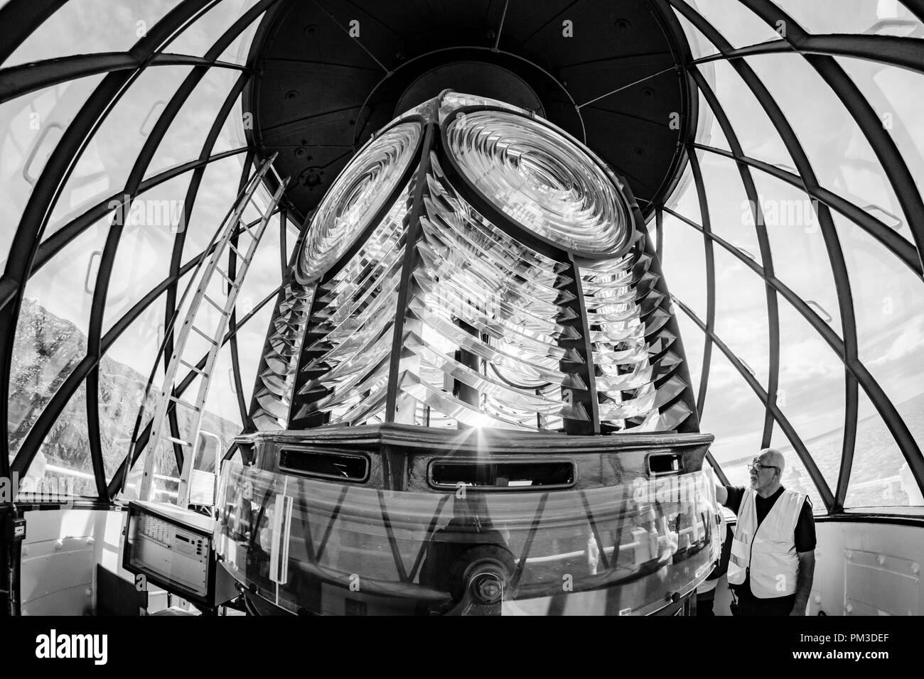 The Rotating lens inside South Stack Lighthouse, Holy Island, Anglesey ...