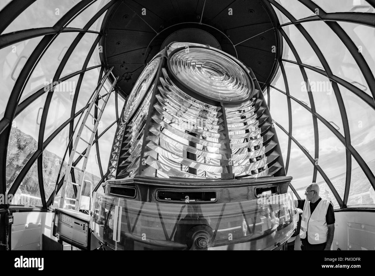 The Rotating lens inside South Stack Lighthouse, Holy Island, Anglesey ...