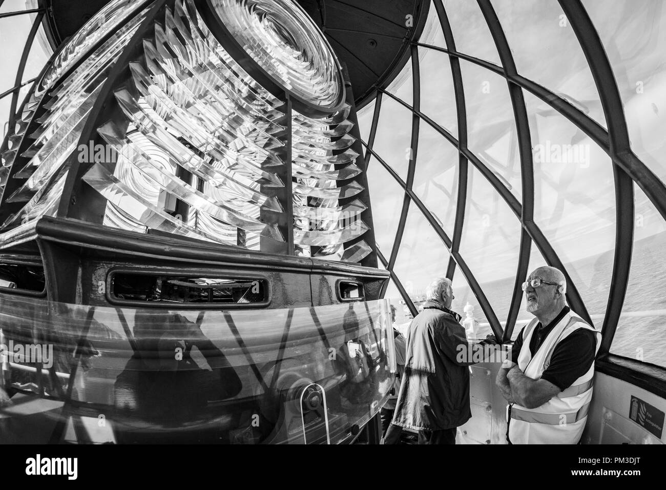 The Rotating lens inside South Stack Lighthouse, Holy Island, Anglesey ...