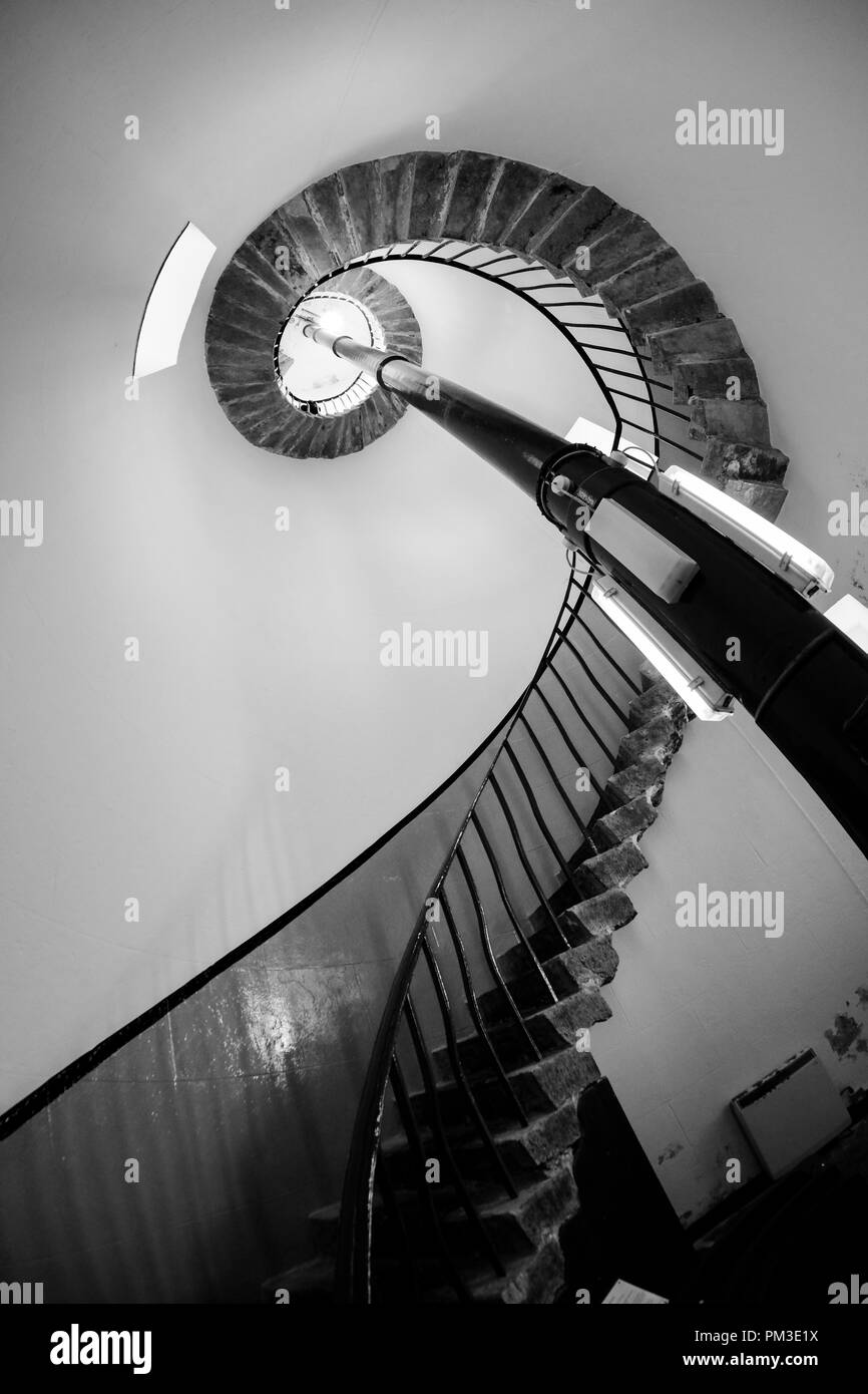 The stairs inside leading to the top of South Stack Lighthouse, Holy ...