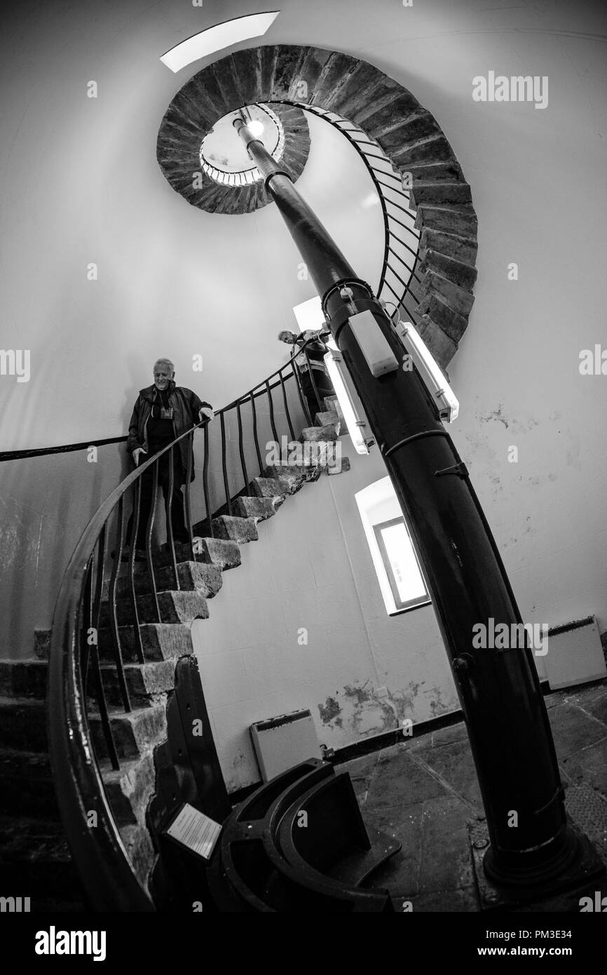 The stairs inside leading to the top of South Stack Lighthouse, Holy ...
