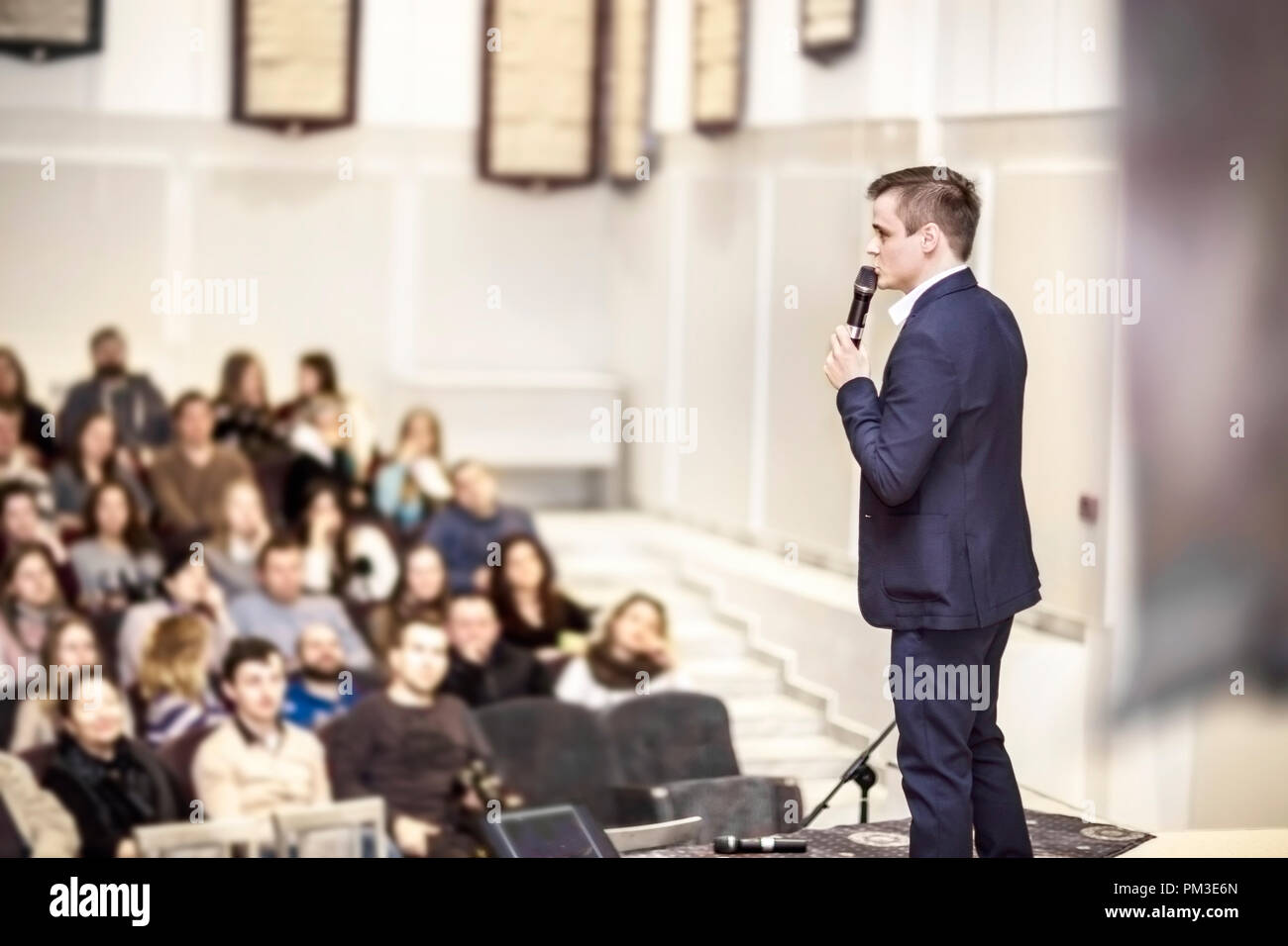 successful businessman holds business conference for the press Stock ...