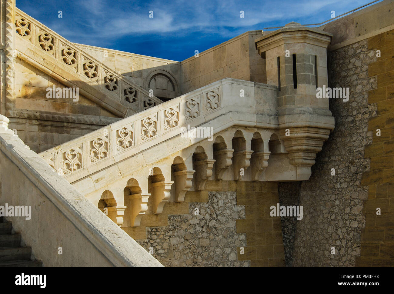 Details of a stairs of the Notre-Dame de la Garde basilica in Marseille ...