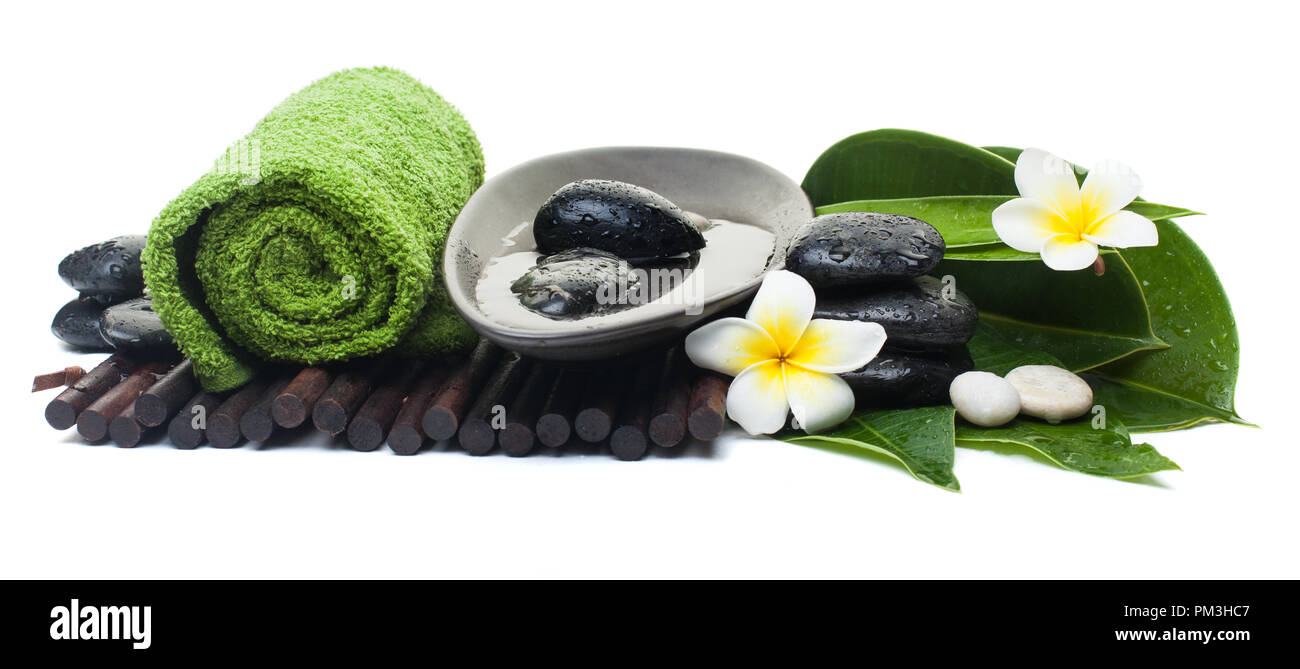 spa objects with towel and stones for massage therapy Stock Photo - Alamy