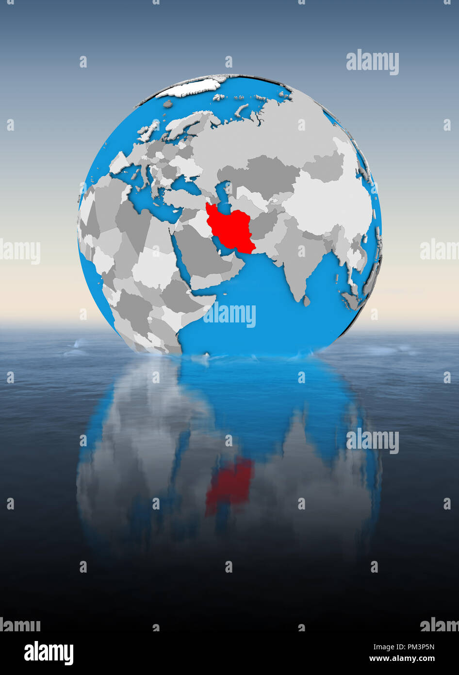 Iran on globe floating in water. 3D illustration Stock Photo - Alamy