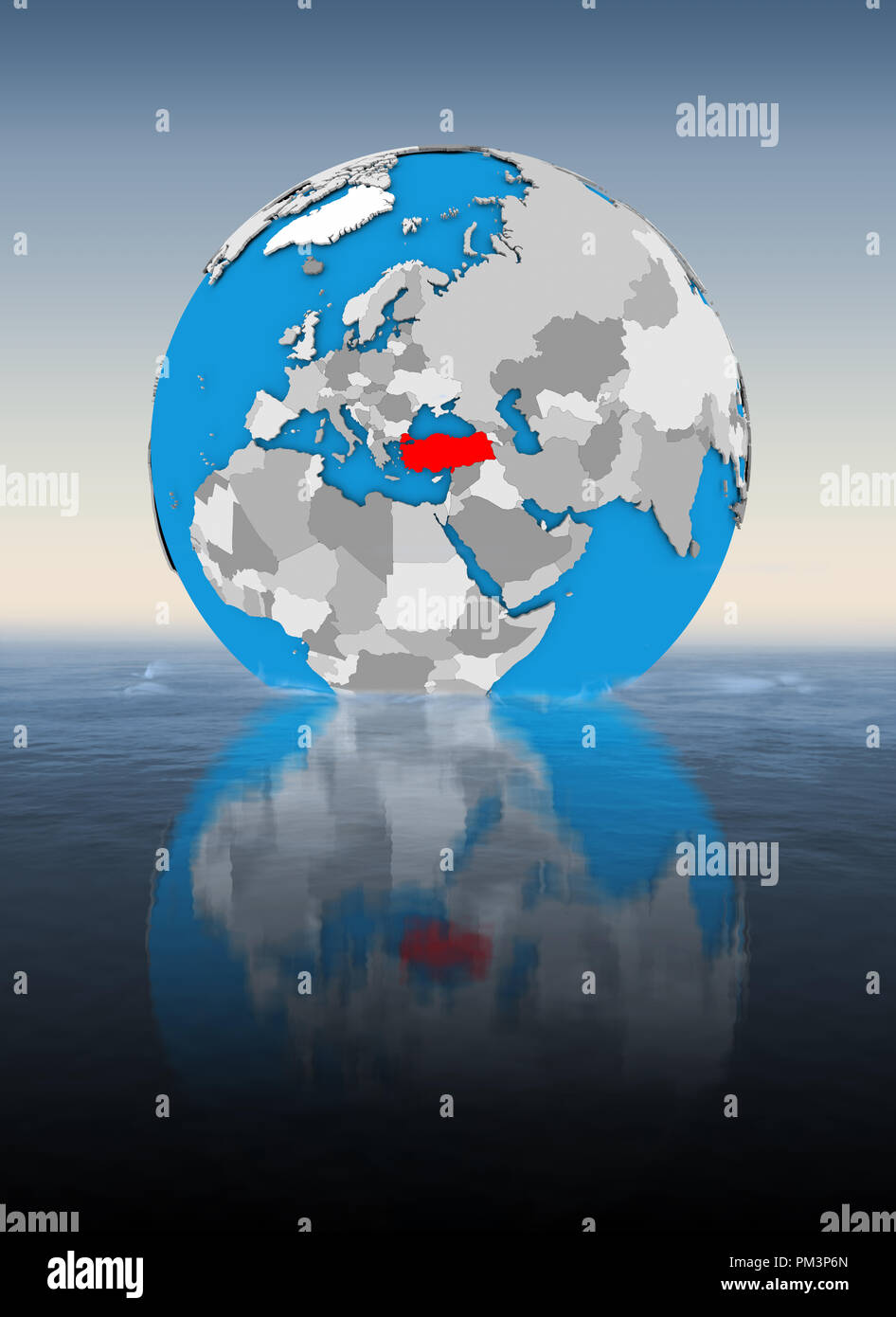 Turkey on globe floating in water. 3D illustration Stock Photo - Alamy