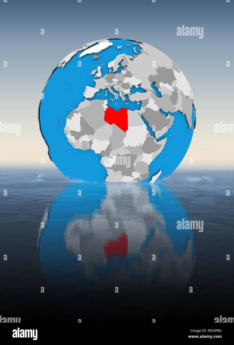 Libya on globe floating in water. 3D illustration Stock Photo - Alamy