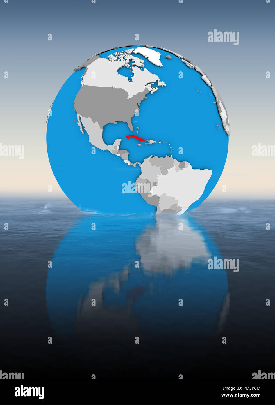 Cuba on globe floating in water. 3D illustration Stock Photo - Alamy