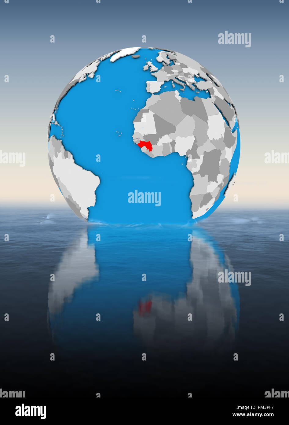 Guinea on globe floating in water. 3D illustration Stock Photo - Alamy