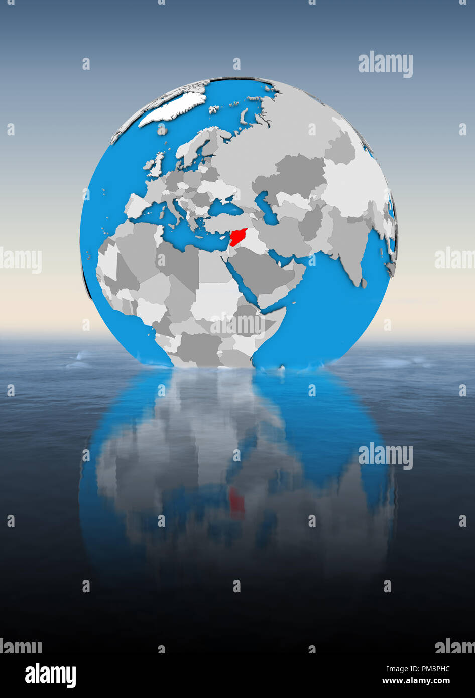 Syria on globe floating in water. 3D illustration Stock Photo - Alamy