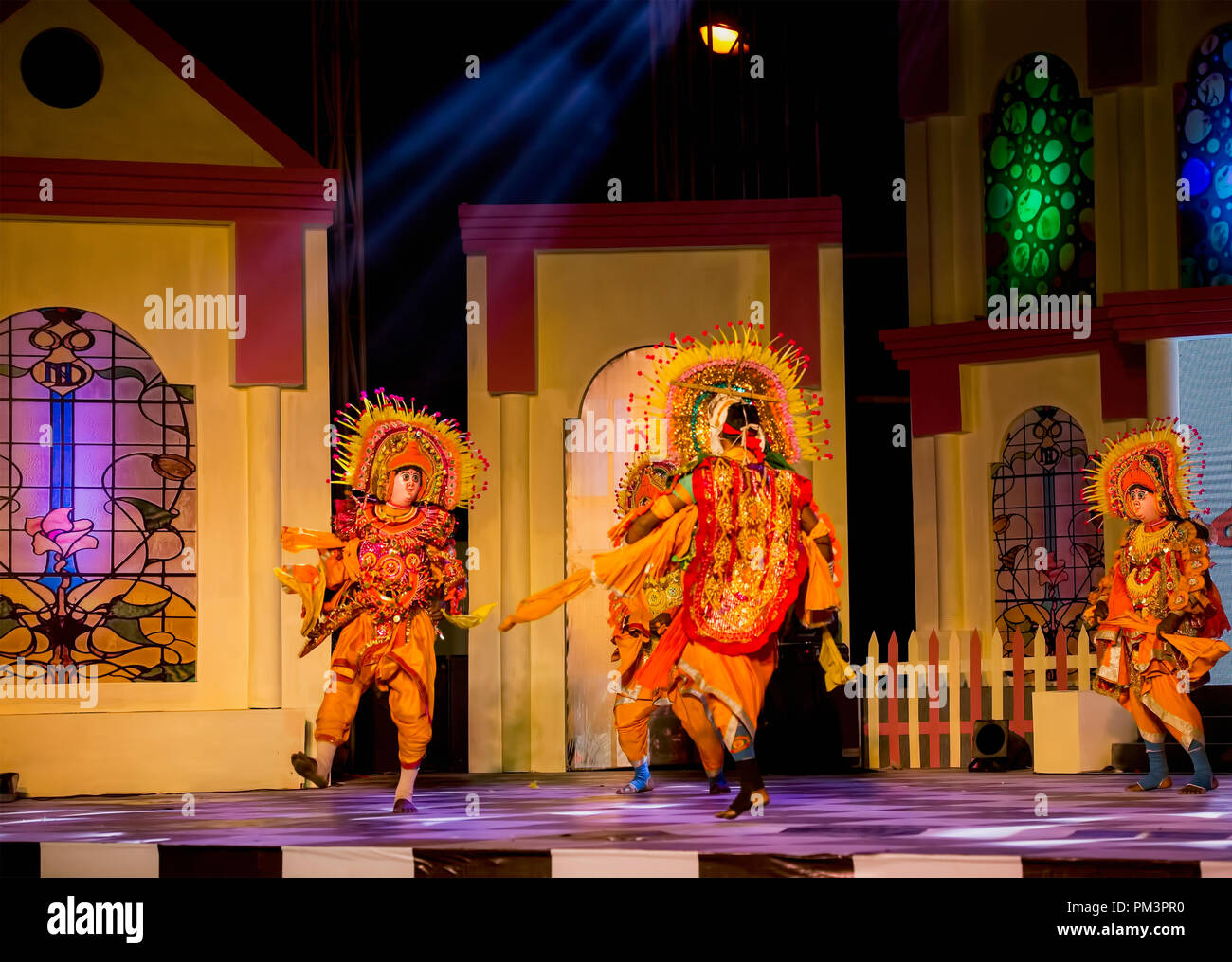 Chhow,dance,Purulia,Tribal artists,depicting,the mythological,battle ...