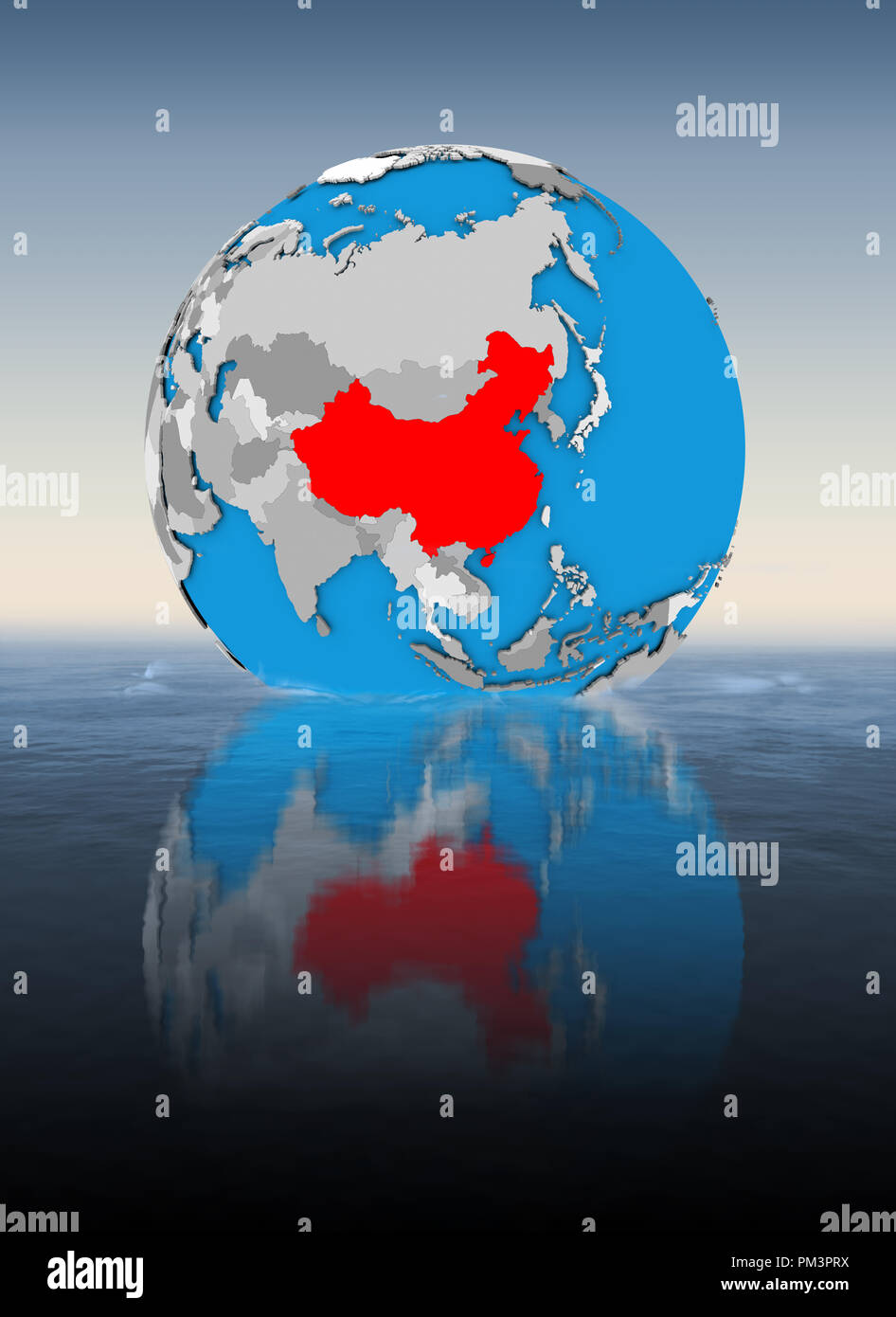 China on globe floating in water. 3D illustration Stock Photo - Alamy