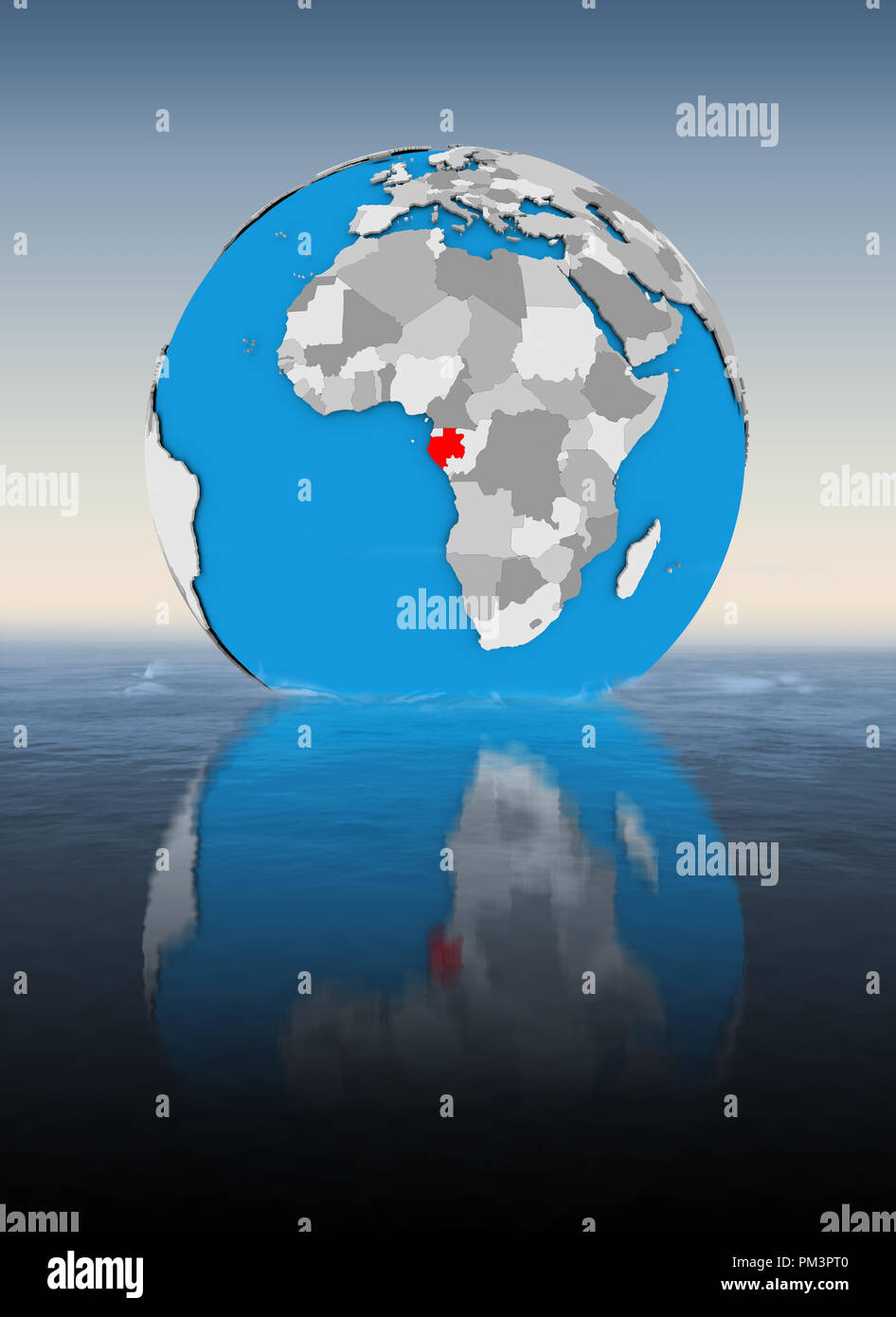 Gabon on globe floating in water. 3D illustration Stock Photo - Alamy