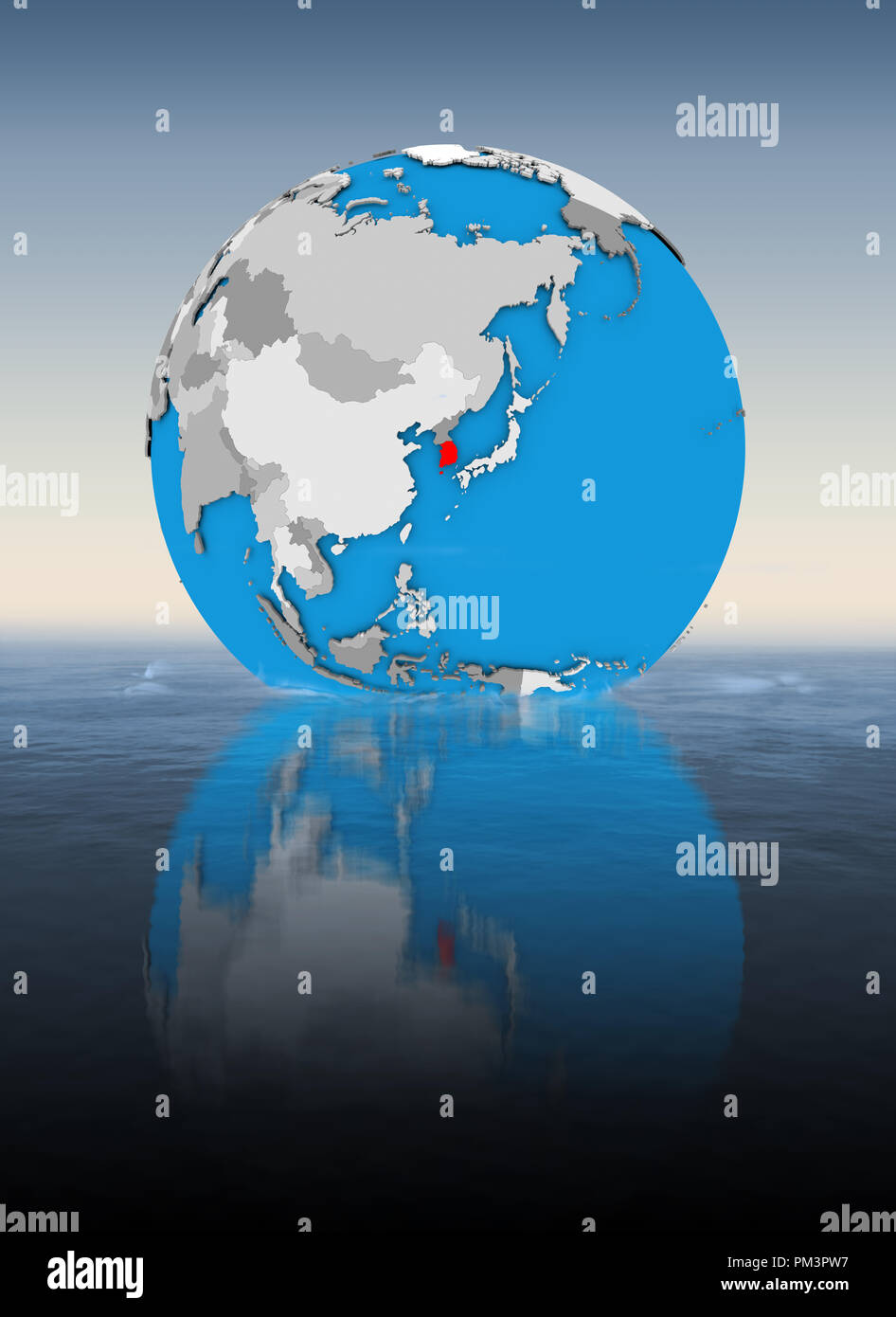South Korea on globe floating in water. 3D illustration Stock Photo - Alamy