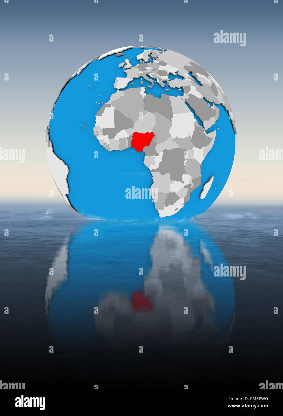 Nigeria on globe floating in water. 3D illustration Stock Photo - Alamy