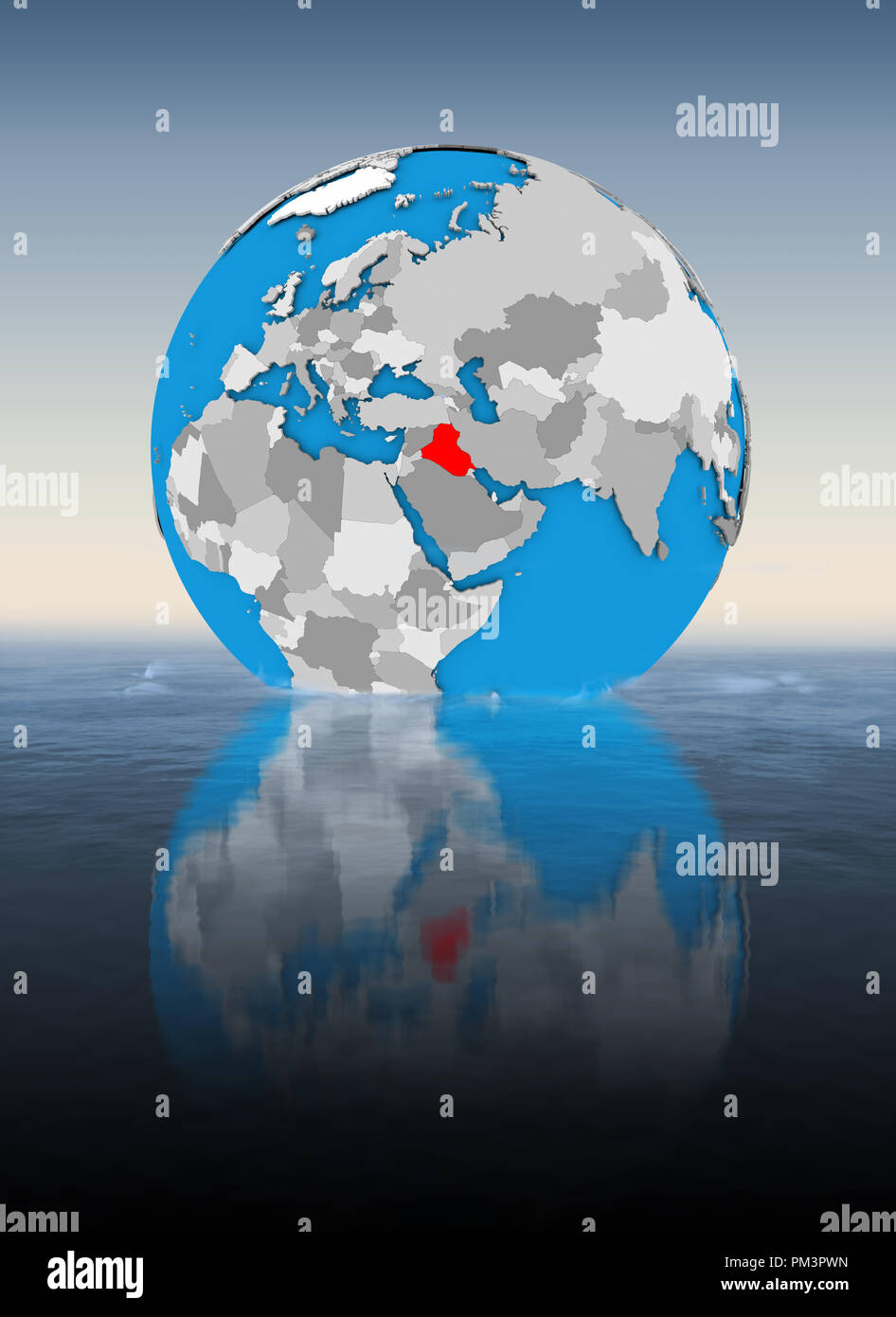 Iraq on globe floating in water. 3D illustration Stock Photo - Alamy