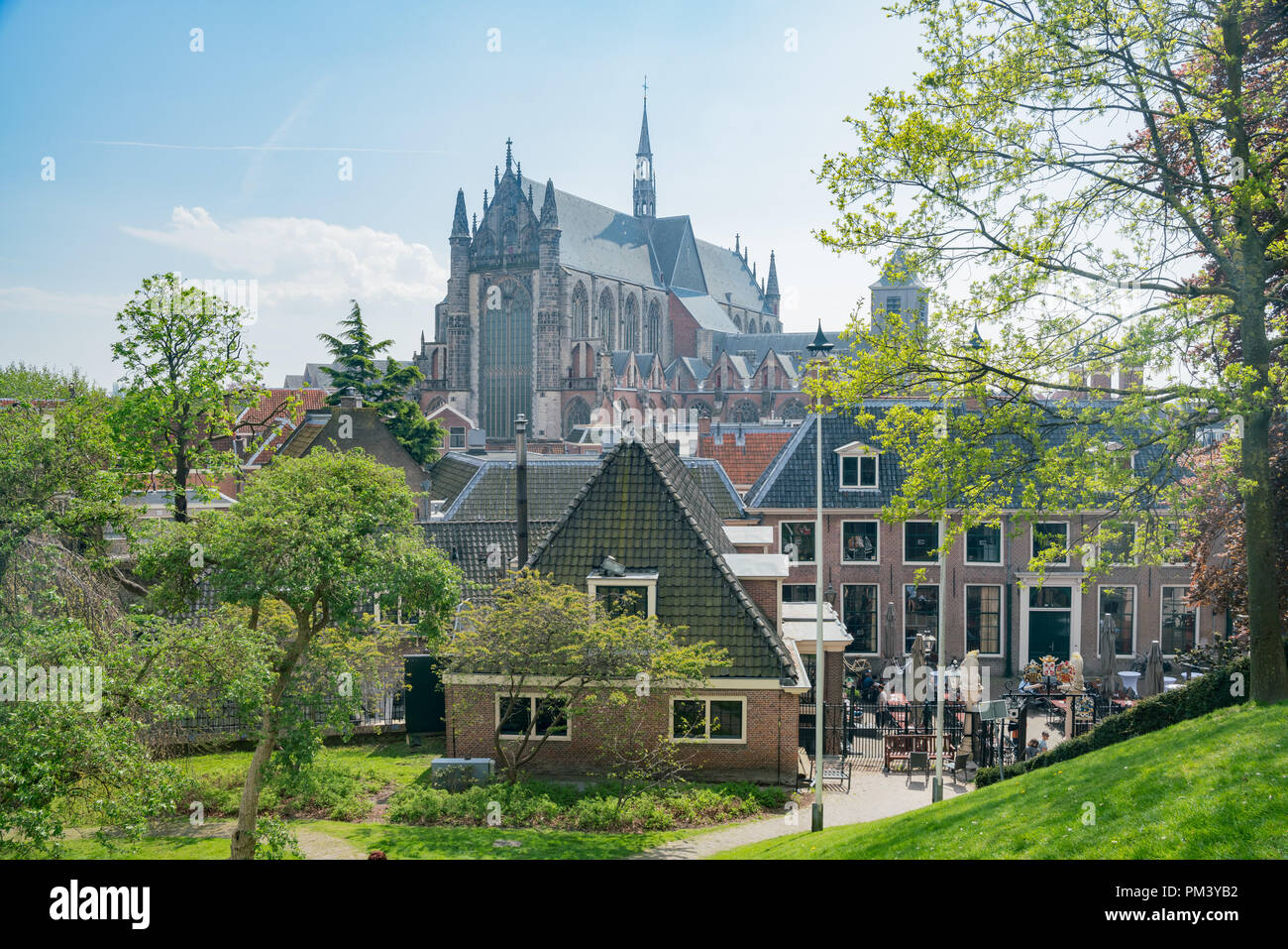 Aerial view of the Leiden cityscape from the historical Burcht van ...