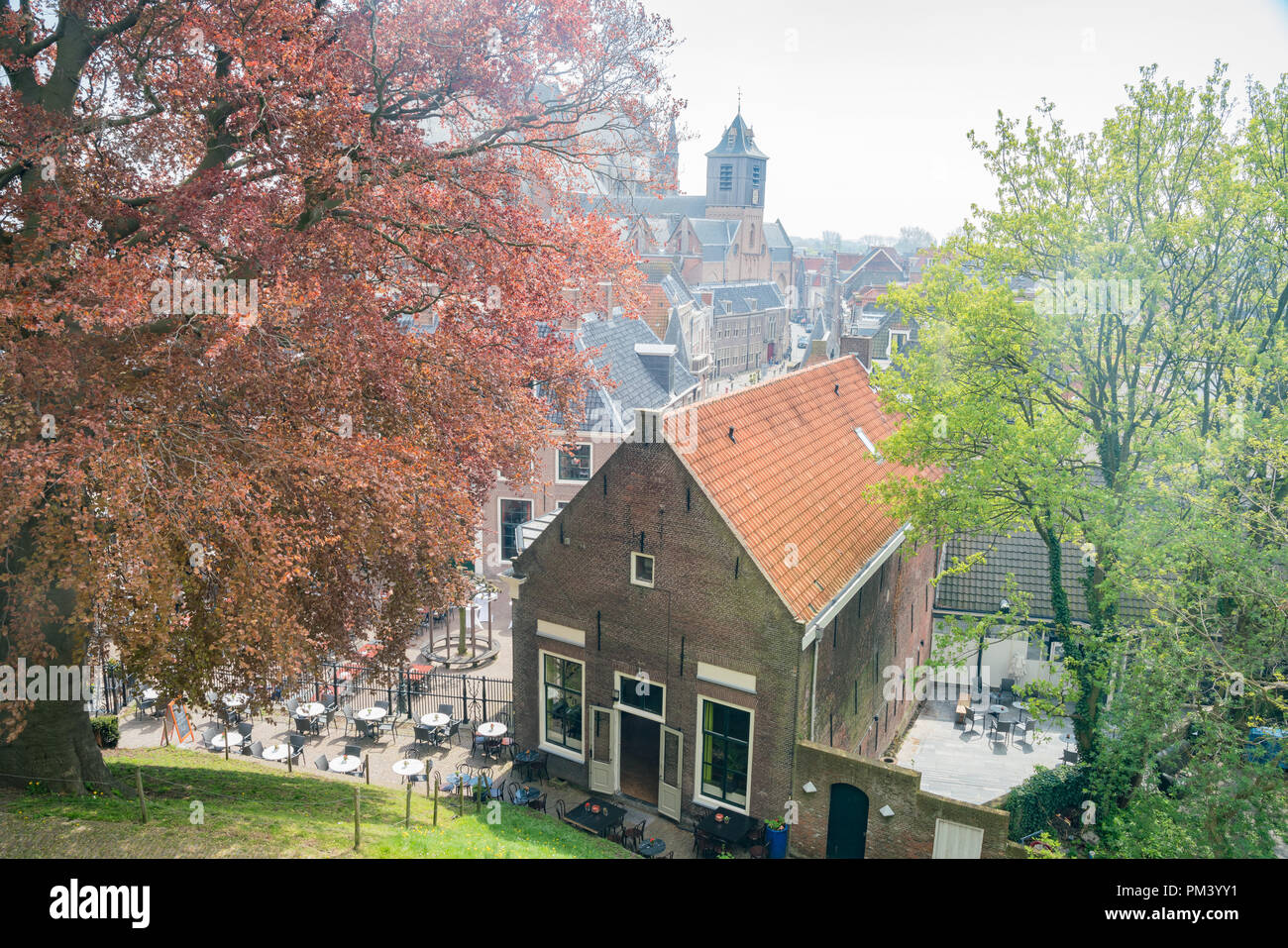 Aerial view of the Leiden cityscape from the historical Burcht van ...