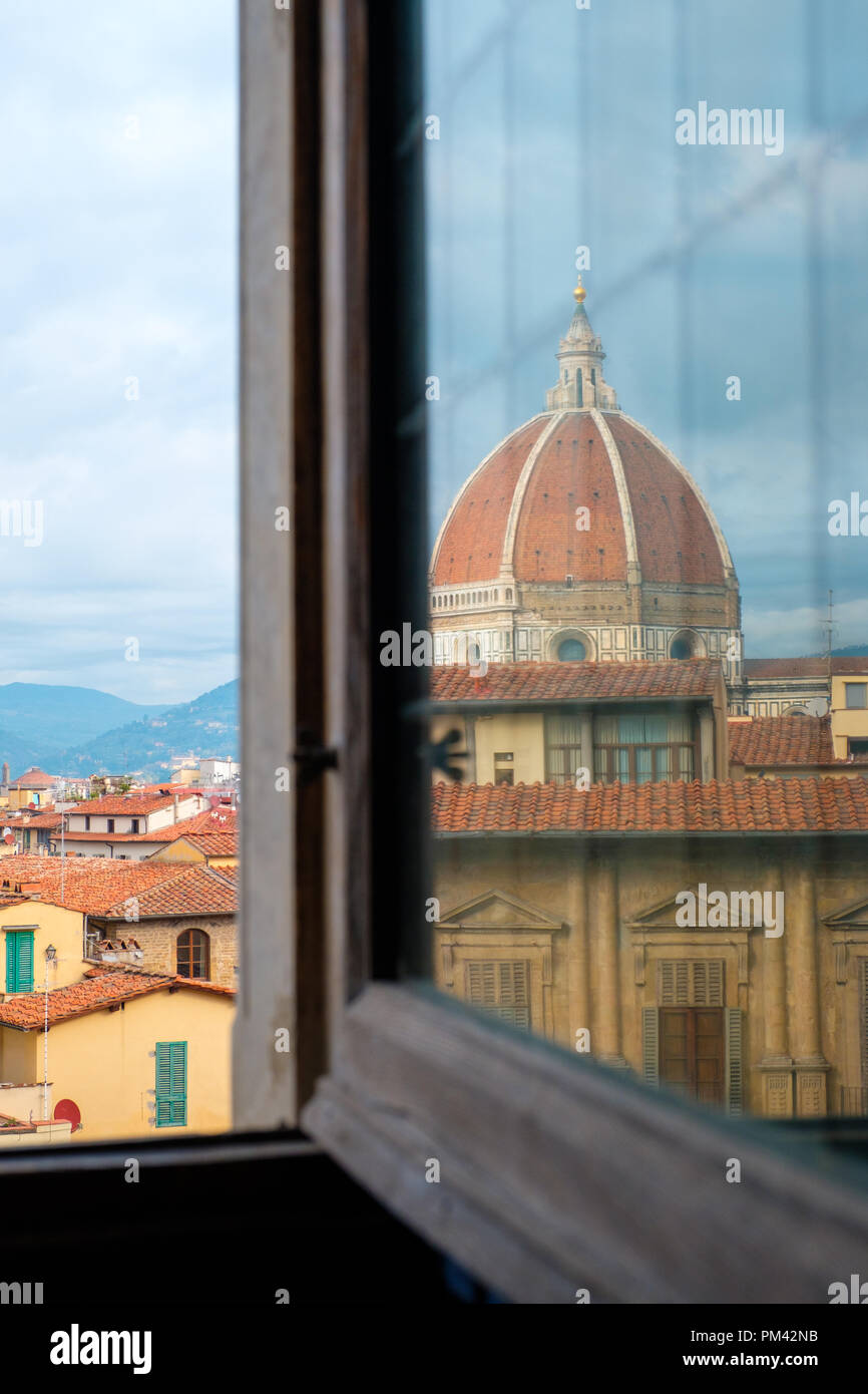 View of Florence from a height from the window in Palazzo Vecchio and ...