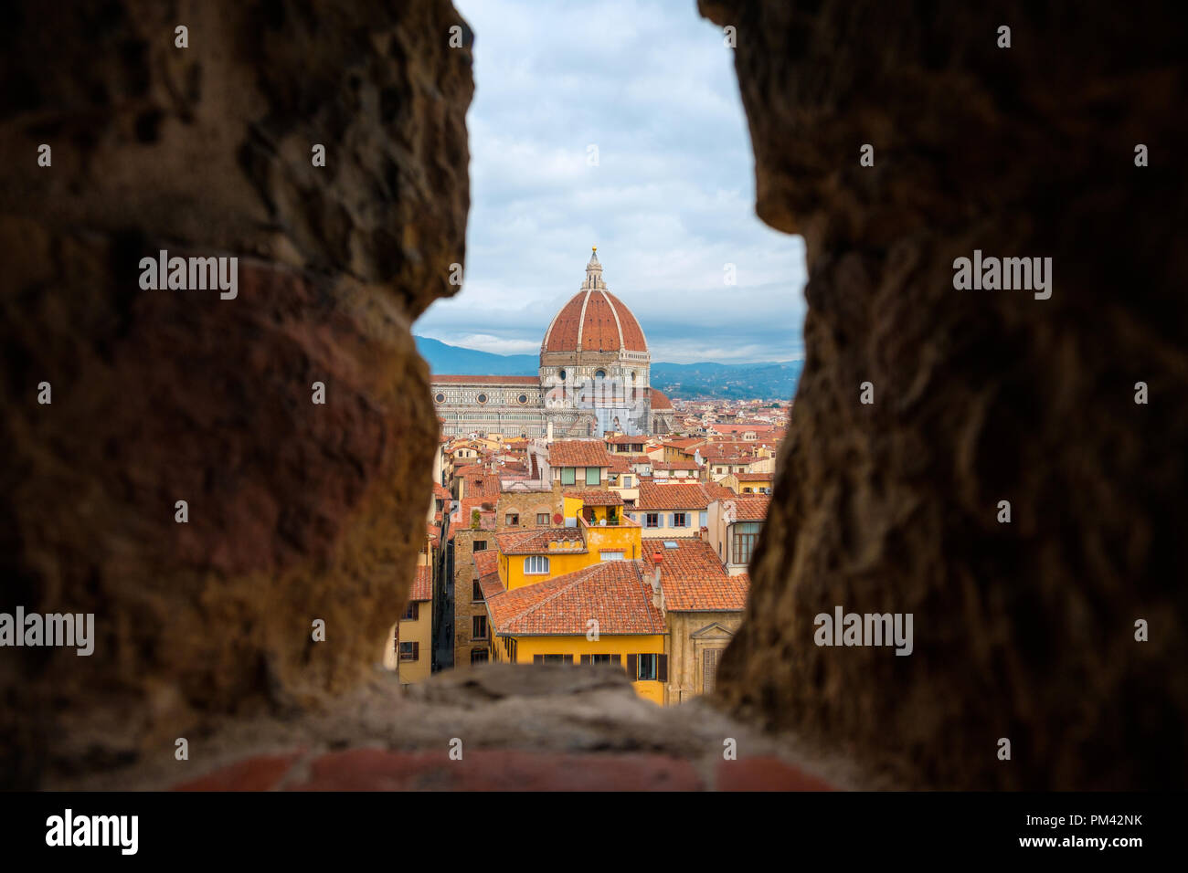 View of Florence from a height from the window in Palazzo Vecchio and ...