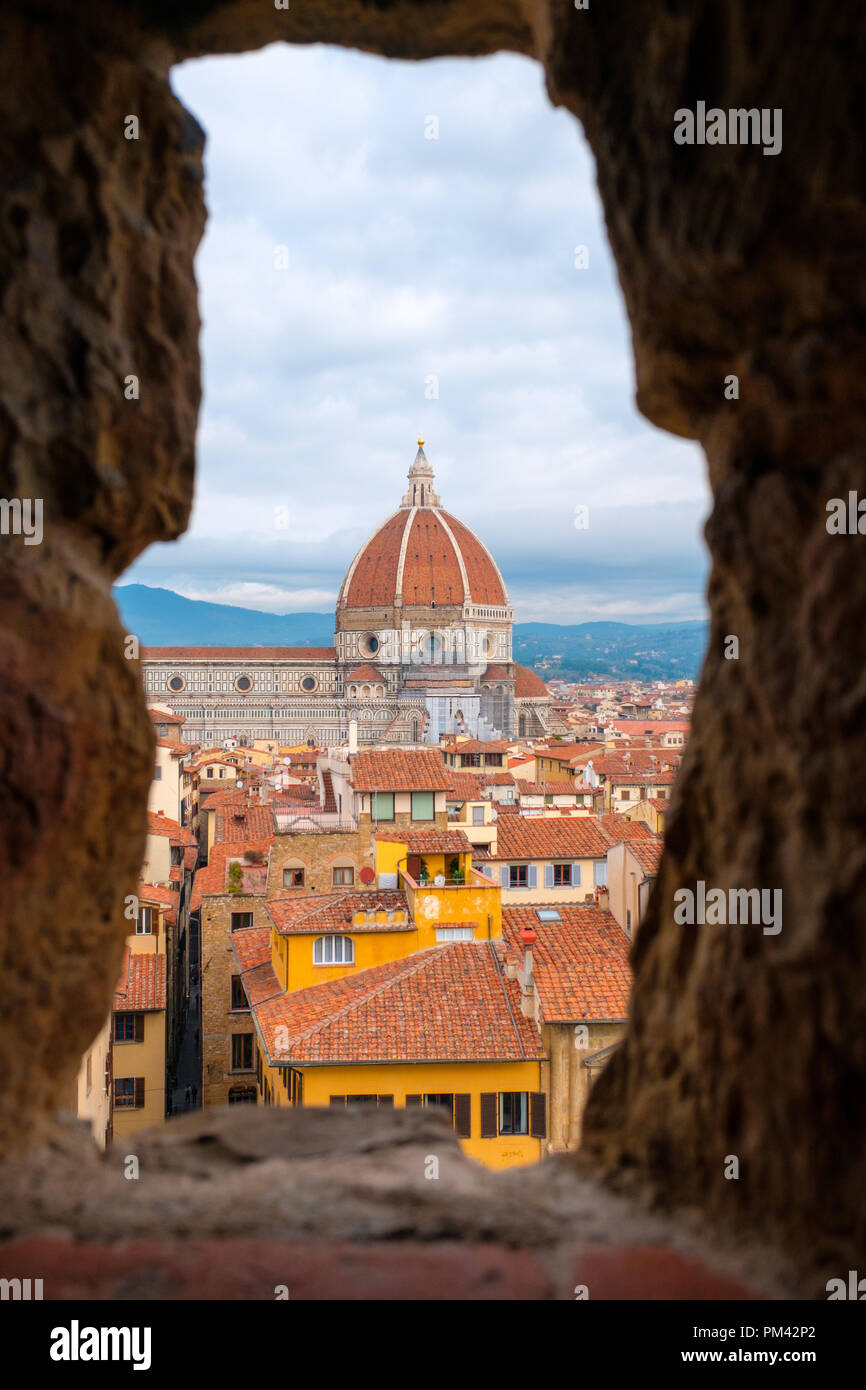 View of Florence from a height from the window in Palazzo Vecchio and ...