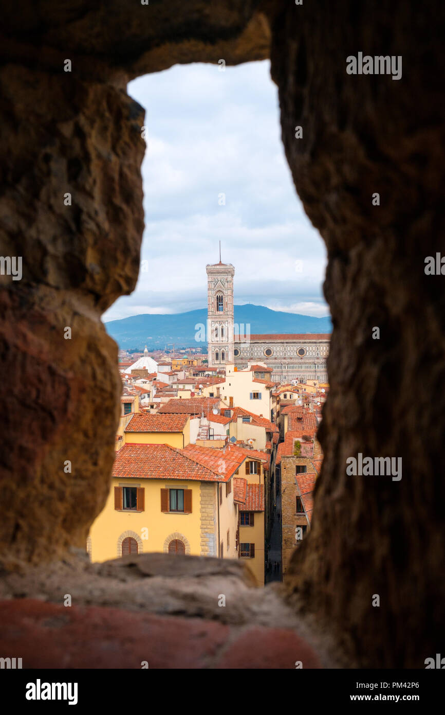 View of Florence from a height from the window in Palazzo Vecchio and ...