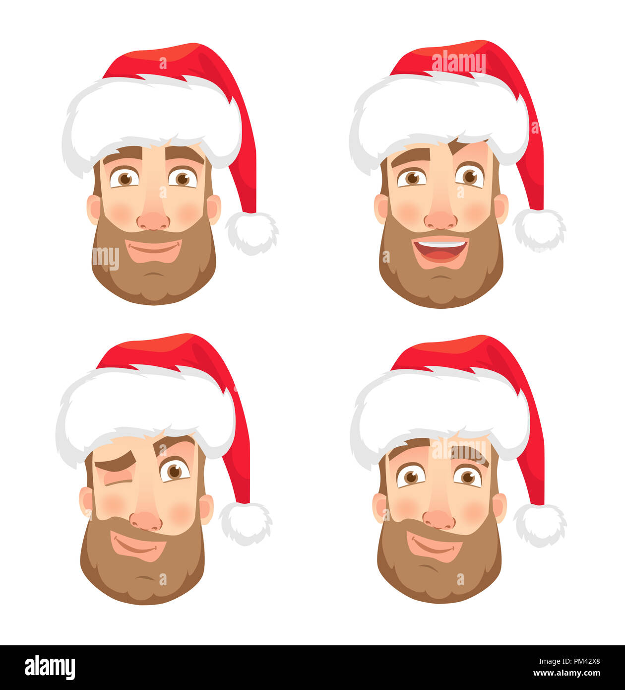 Man in Santa Claus hat. Human emotions set. Face of man with beard ...