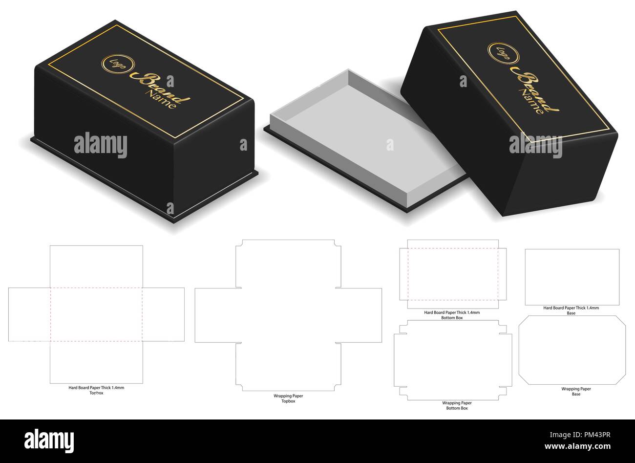 hard board paper rigid box 3d mockup with dieline Stock Vector Image ...