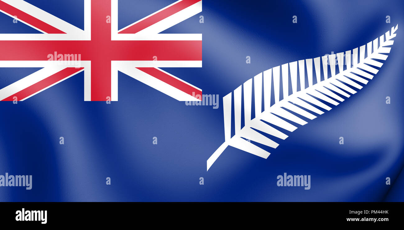 3D Silver Fern Flag (blue ensign), Flag of New Zealand. 3D Illustration ...