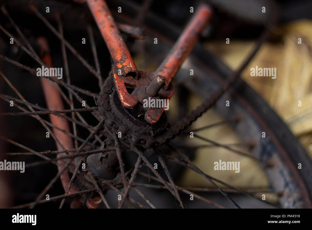A photograph of an old rustic cycle wheel Stock Photo - Alamy