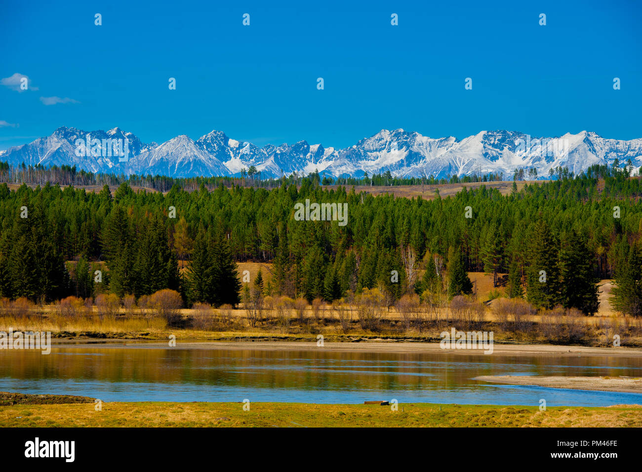 Beautiful spring landscape of the Western Sayan mountains Stock Photo ...