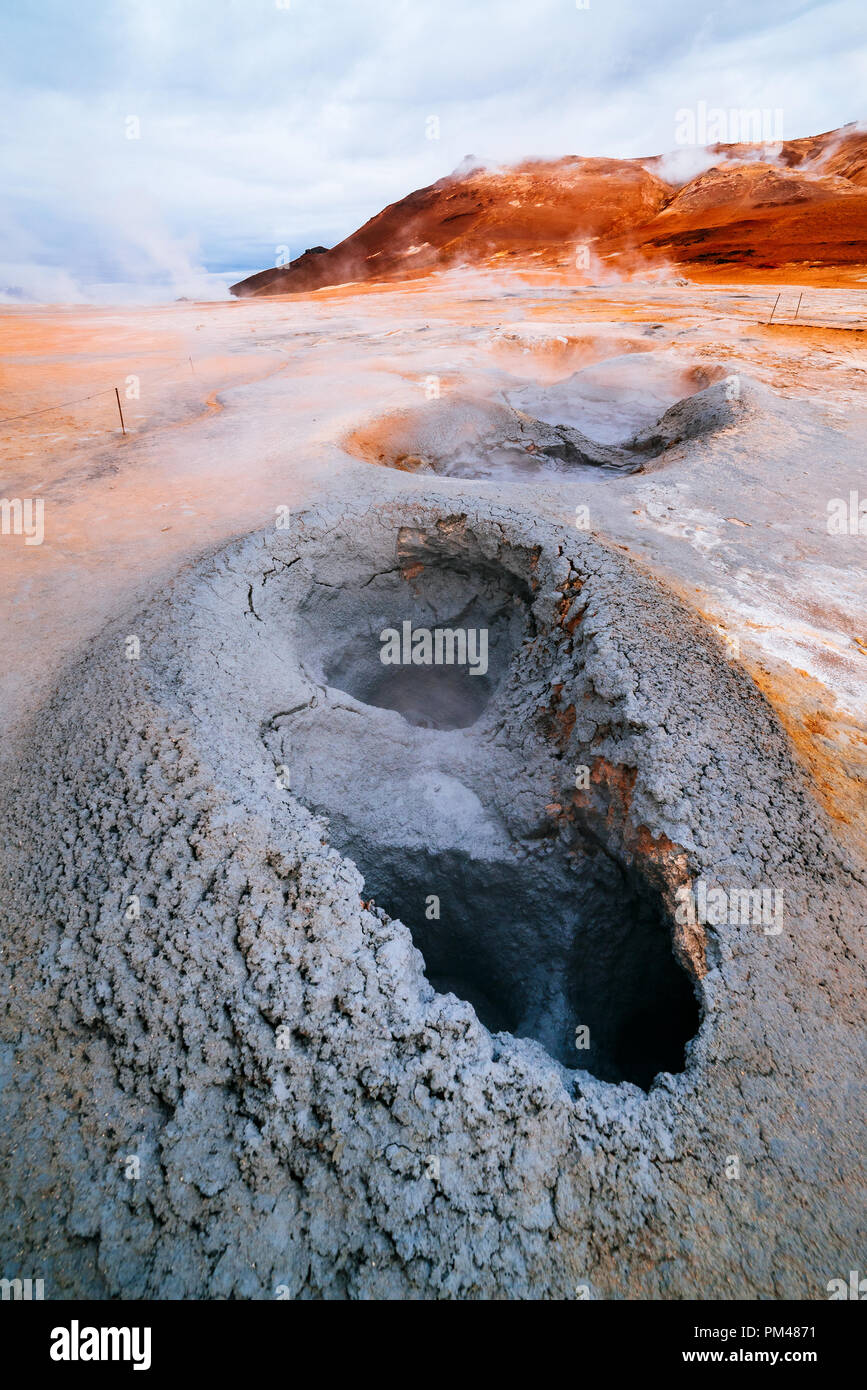Namafjall - geothermal area in field of Hverir. Landscape which pools ...