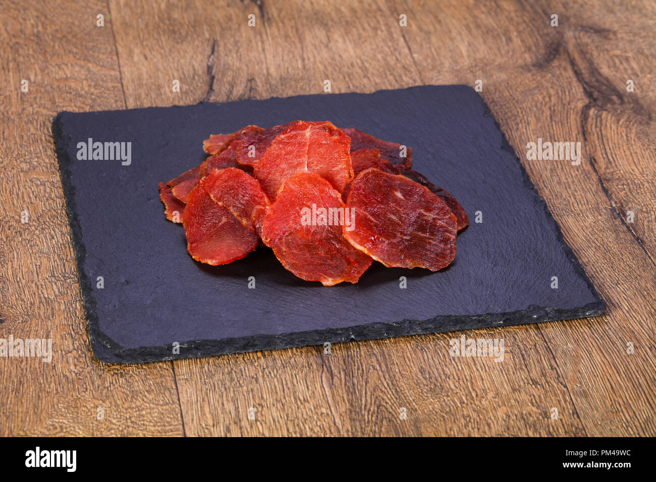 Dry pork meat heap over wooden Stock Photo - Alamy