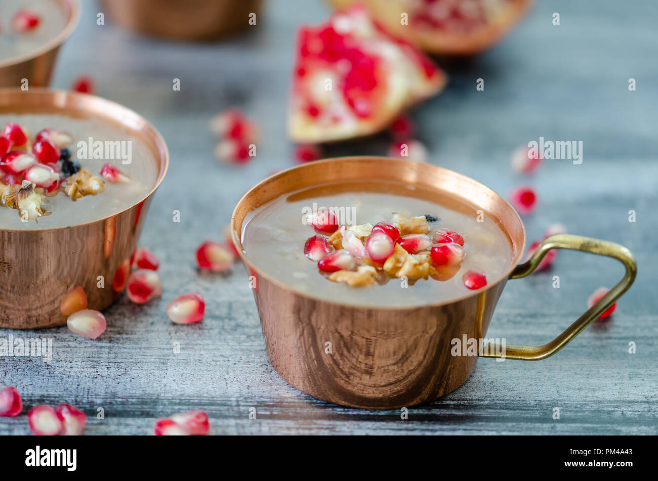 Noah's pudding in copper bowl. The dried fruits, legumes and cereals ...
