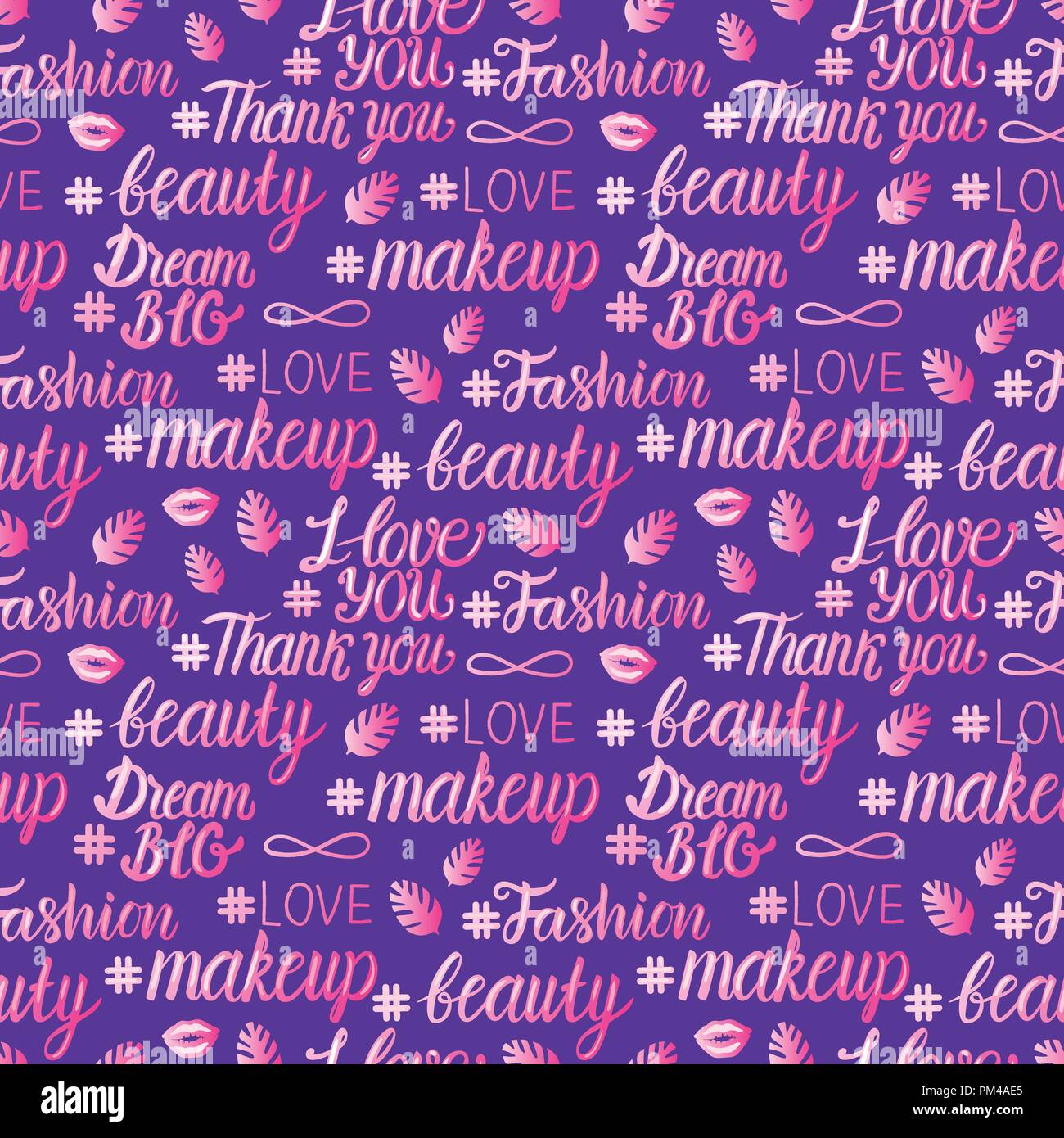 Female beauty inscription seamless pattern. Pink lettering isolated on ...