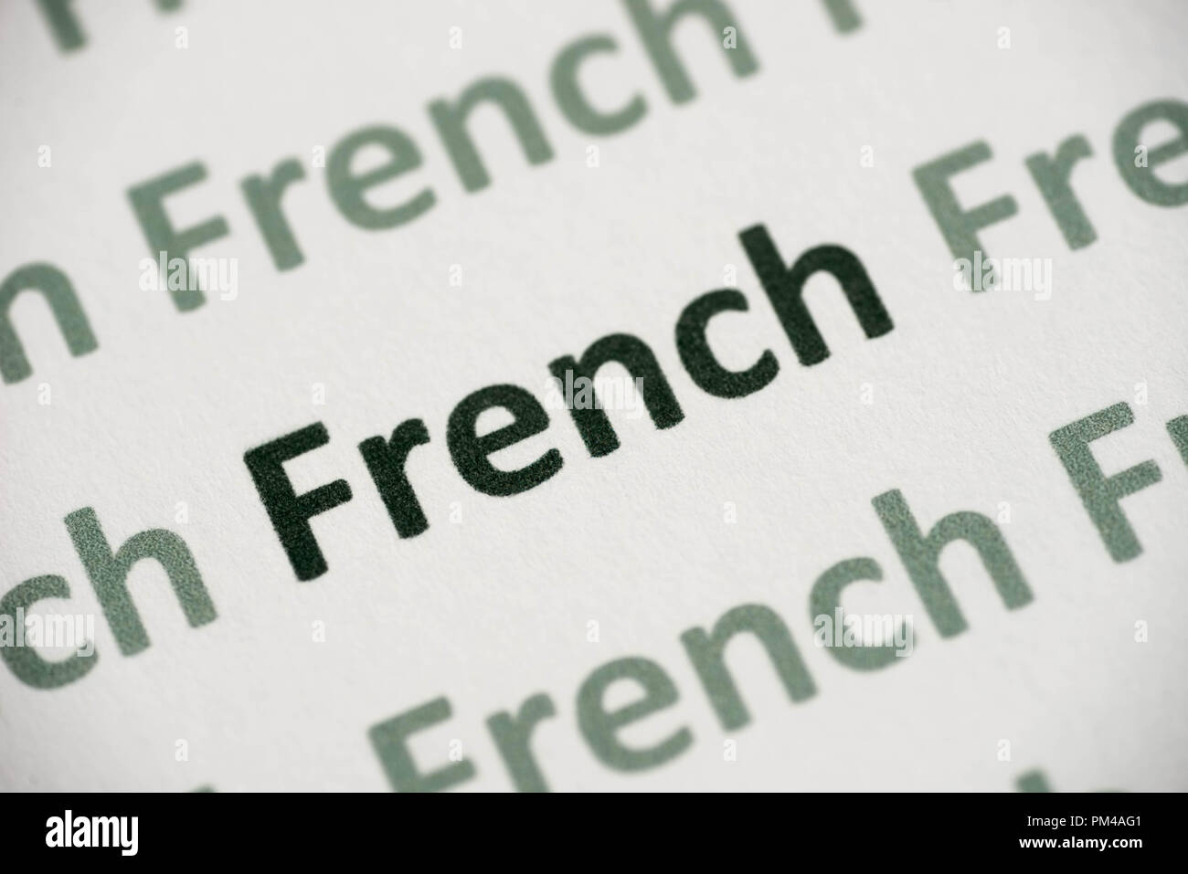 word French language printed on white paper macro Stock Photo - Alamy