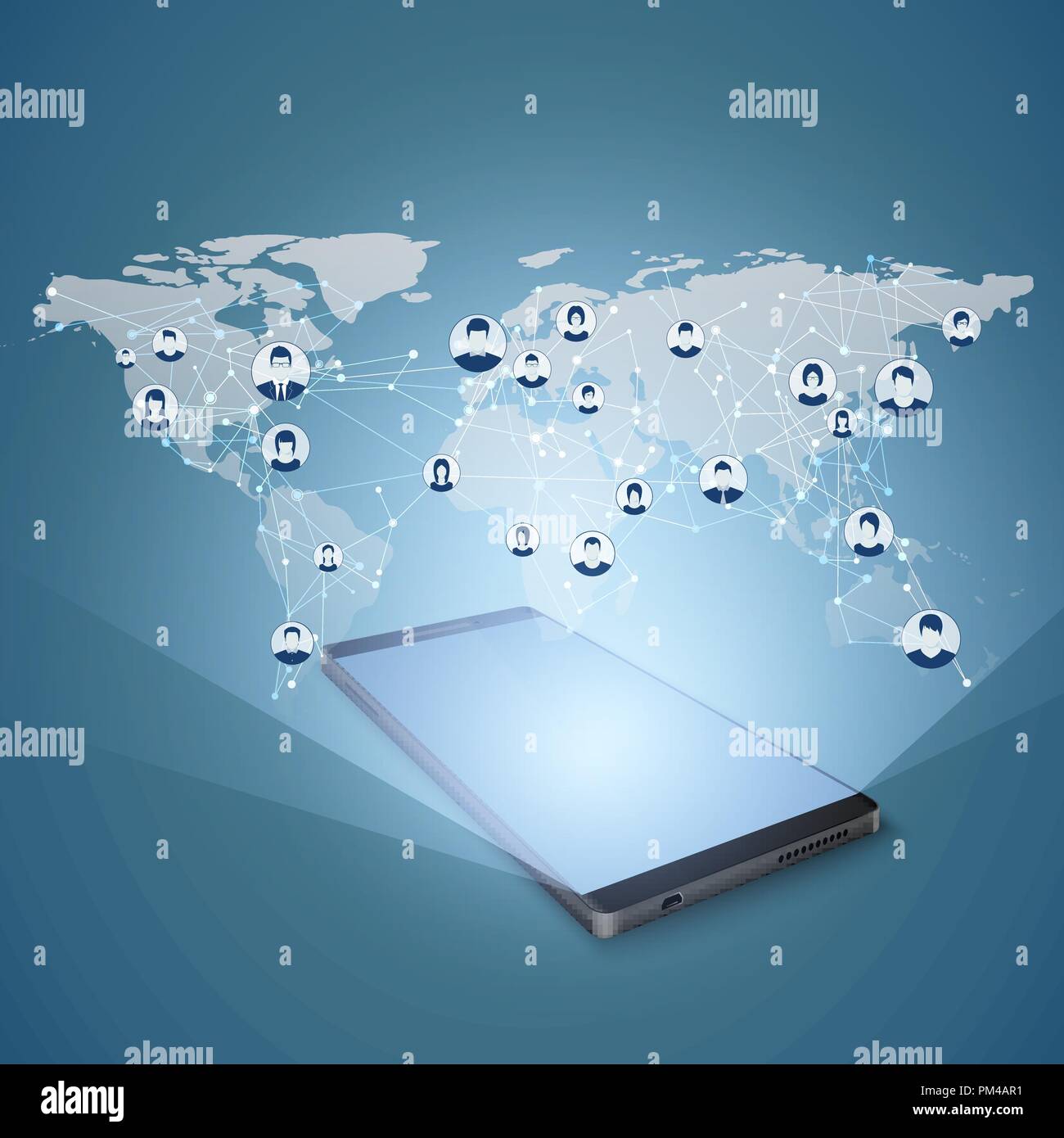 Smart Phone and Global Network Connections Concept. Modern social media concept. Mobile Internet ...