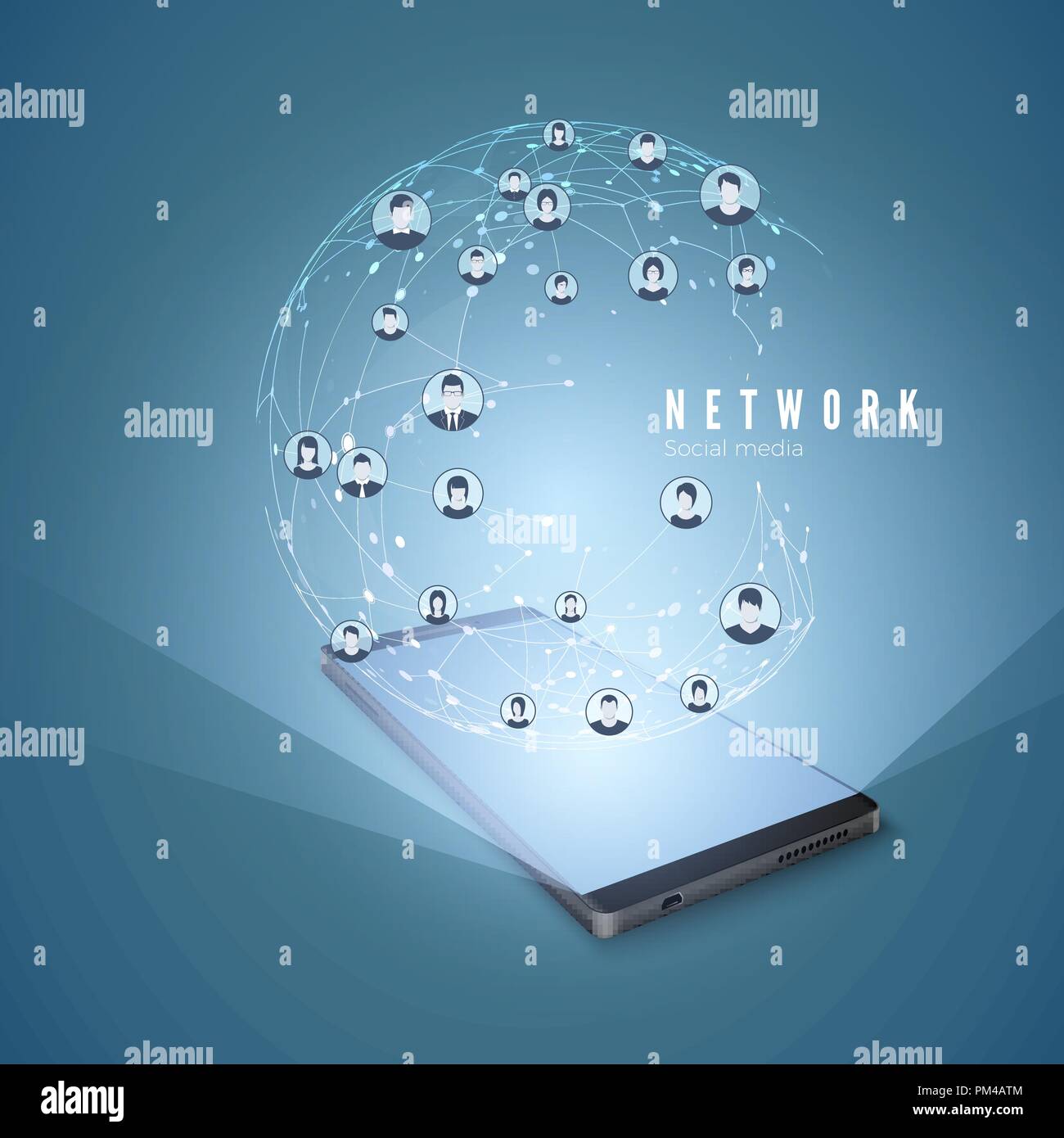 Smart Phone and Global Network Connections Hologram Design Concept. Modern social media concept ...