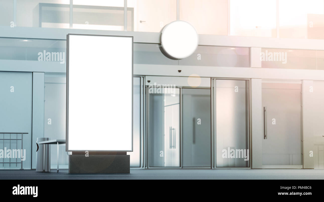 Blank white pylon mockup stand on street exterior, depth of field ...