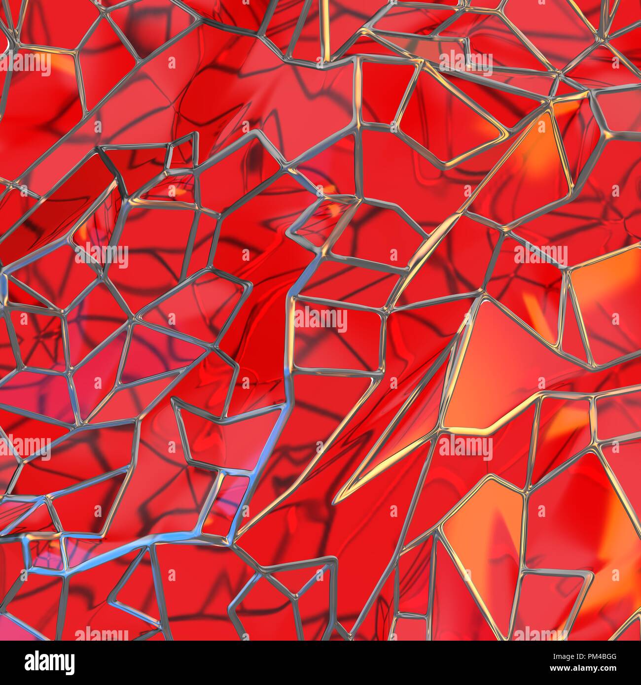 Abstract 3d rendering of chaotic red glass windows landscape structure ...