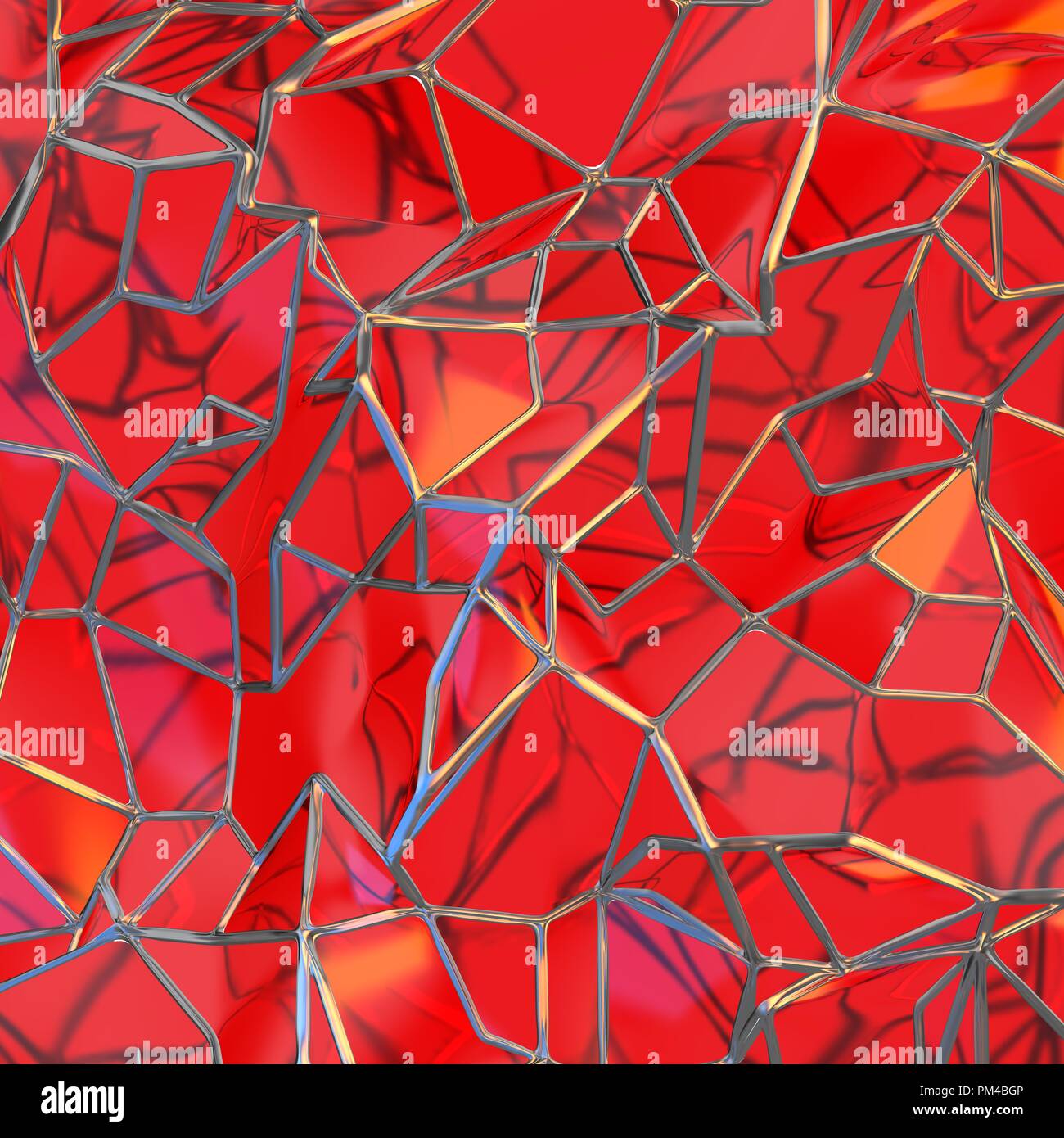 Abstract 3d rendering of chaotic red glass windows landscape structure ...